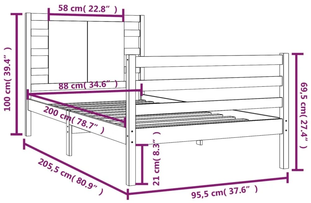 Rám postele medově hnědý masivní borovice 90 x 200 cm,  3104271