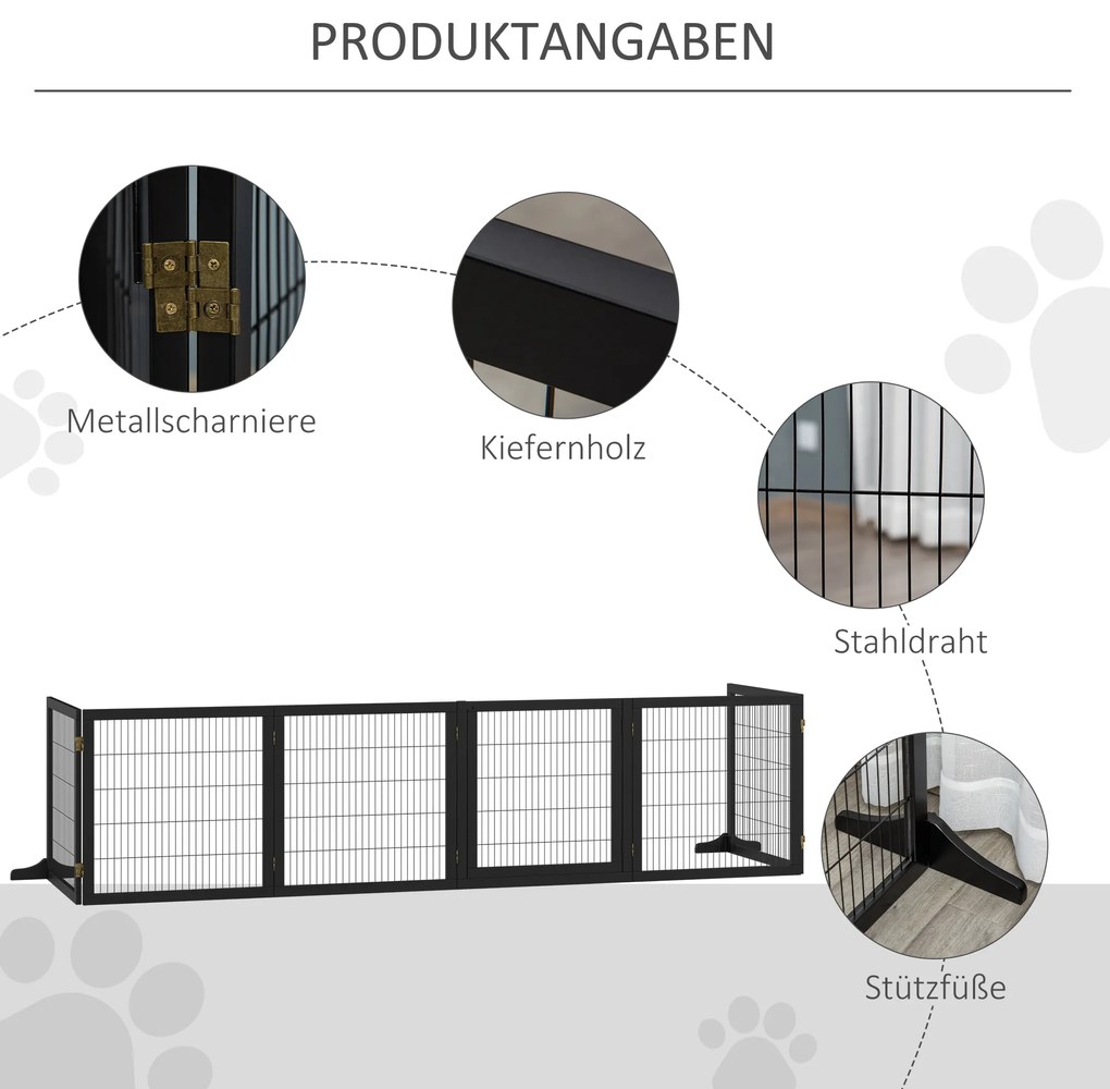 PawHut Bezpečnostní branka PawHut, zábrana pro psy, bezpečnostní branka, branka pro psy, bezpečnostní dveře, obousměrně skládací, borovicové dřevo, 4…
