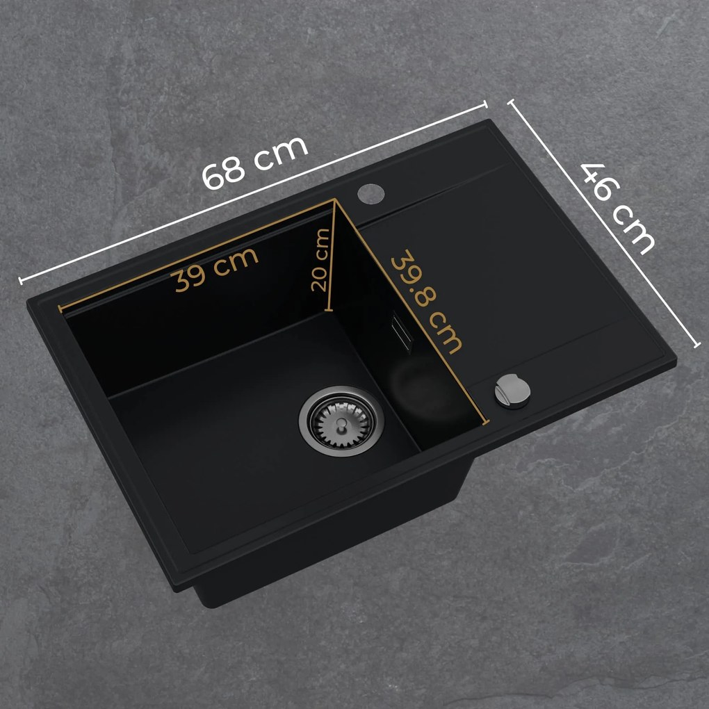 Sink Quality Sink55, kuchyňský granitový dřez 680x460x215 mm, šedá, SKQ-SINK.D.1KDO