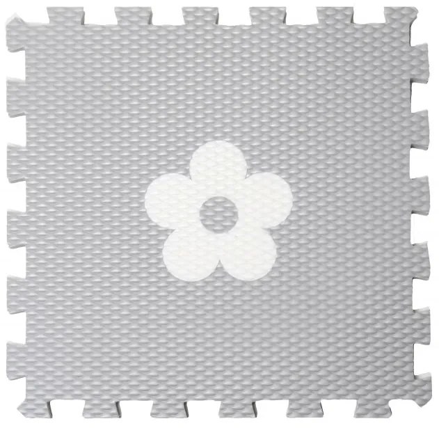 Vylen Pěnové podlahové puzzle Minideckfloor s kytkou Bílý se světle šedou kytkou 340 x 340 mm