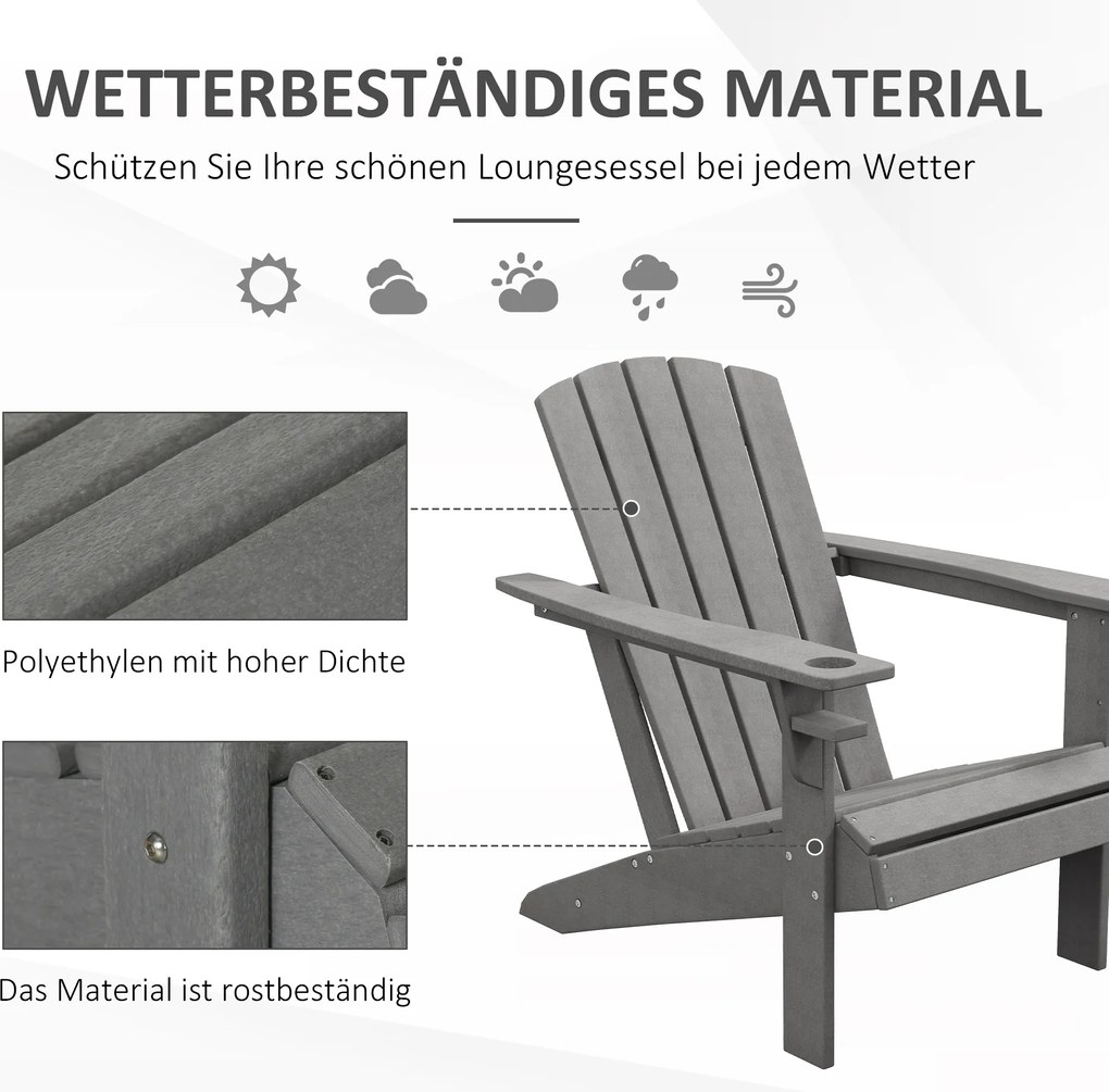 Zahradní židle, ergonomický design, odolná proti povětrnostním vlivům, HDPE, šedá, 75 x 87 x 90 cm
