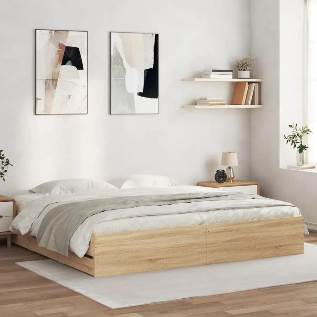 vidaXL Rám postele se zásuvkami dub sonoma 200x200 cm kompozitní dřevo