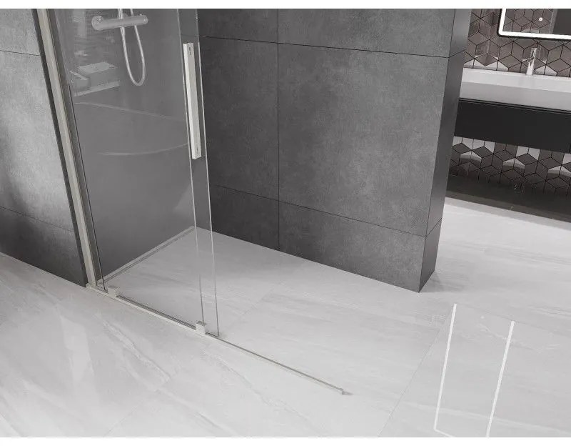 Mexen Velar, sprchová zástěna s posuvnými dveřmi Walk-in 150 x 200 cm, 8mm čiré sklo, broušená ocel, 871-150-000-03-97