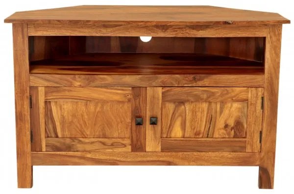 Indický nábytek - TV stolek rohový Rami 110x70x50 z indického masivu palisandr Světle medová