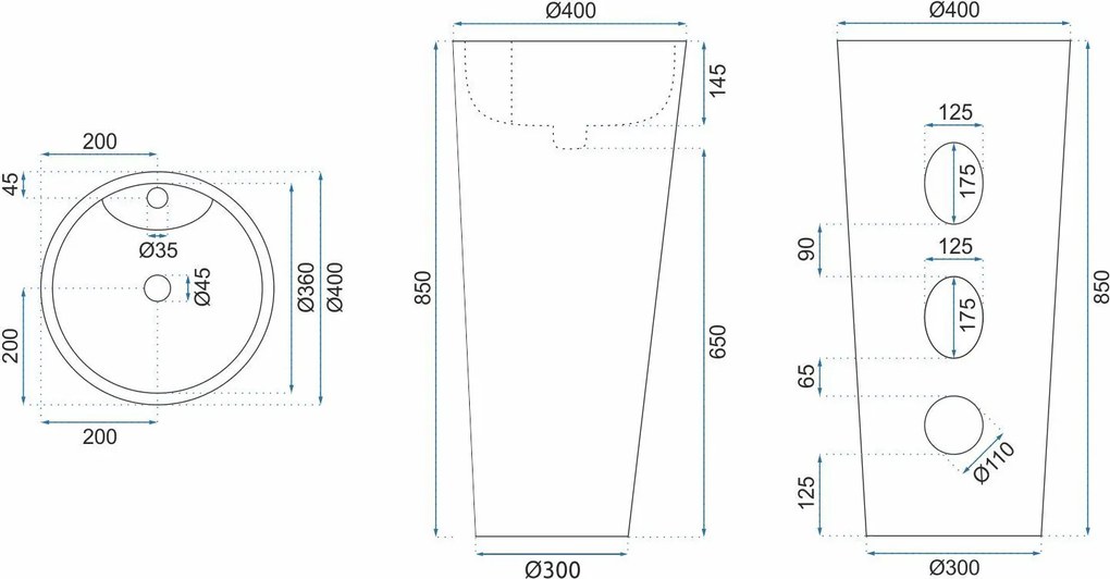 Rea Blanka volně stojící umyvadlo, 84 x 40 cm, černá, REA-U6635