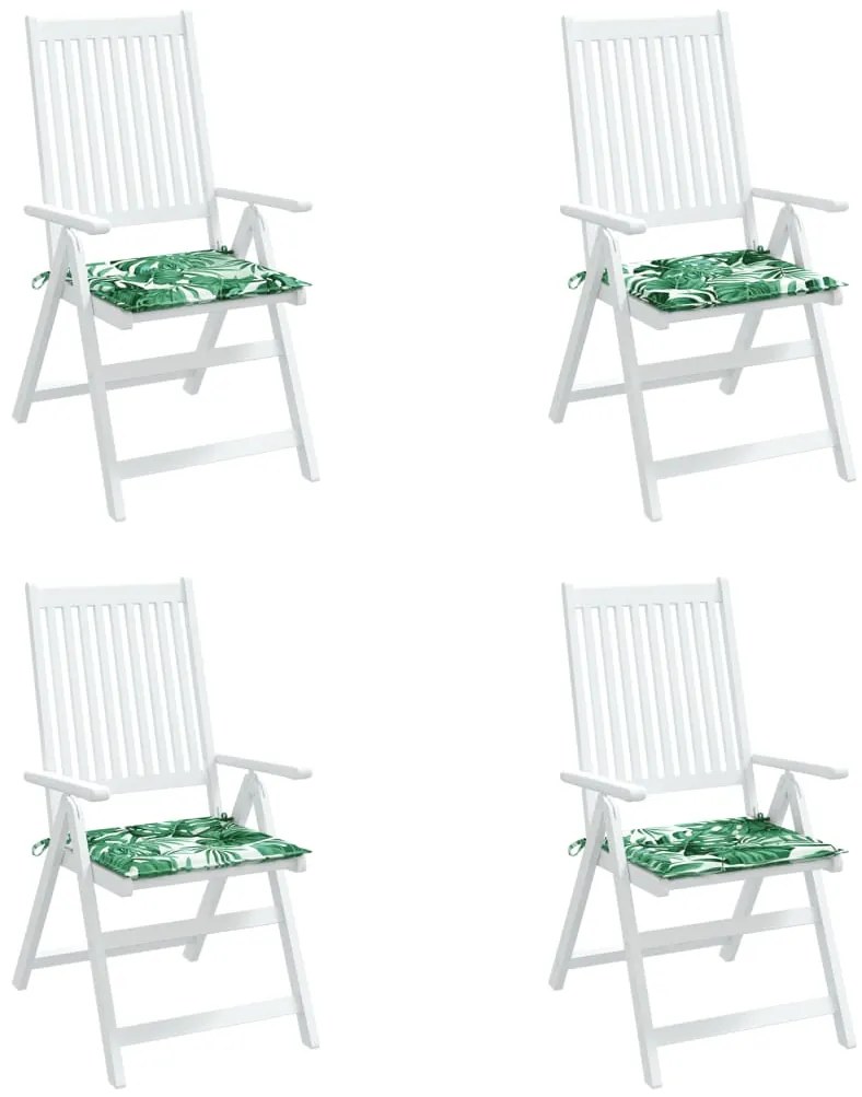 Podušky na židli 4 ks vzor listů 40 x 40 x 3 cm textil