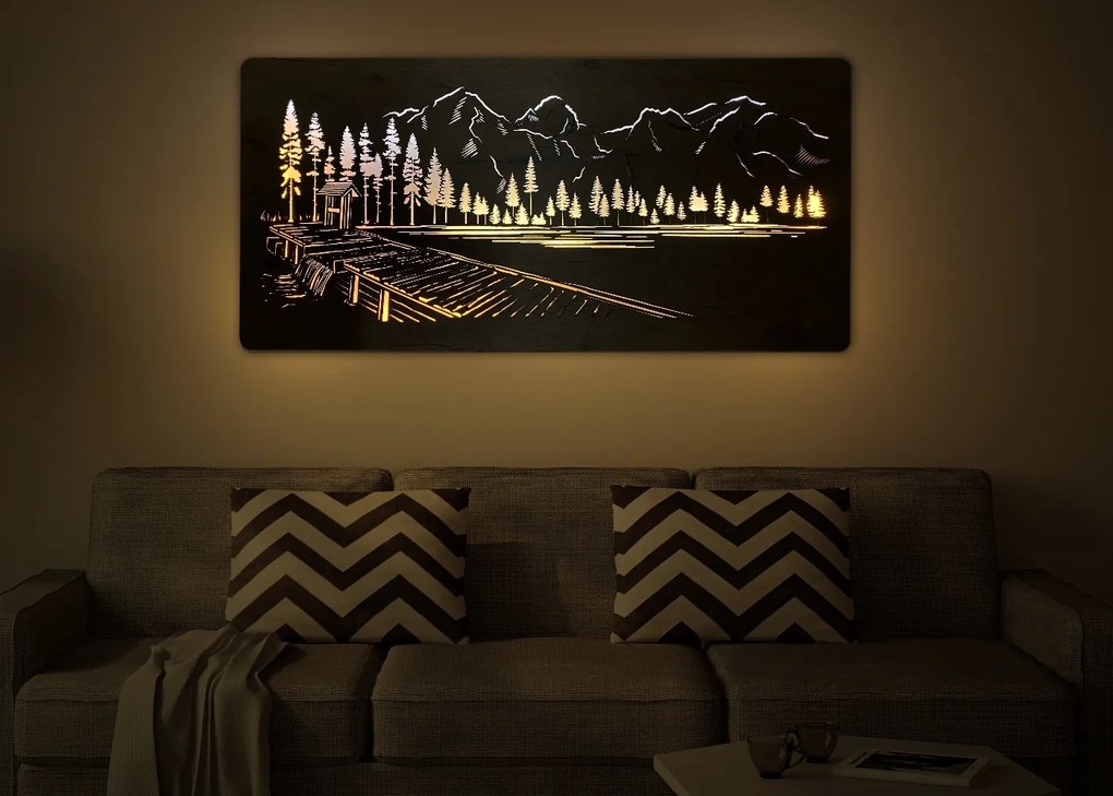 Li-Go "Pod vrcholy hor" světelný obraz 230V 120x60 cm provedení povrchu: bříza
