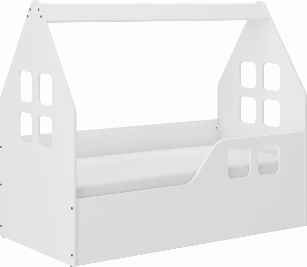 Wooden Toys Dětská postel DOMEK 140x70 (pravá) + matrace
