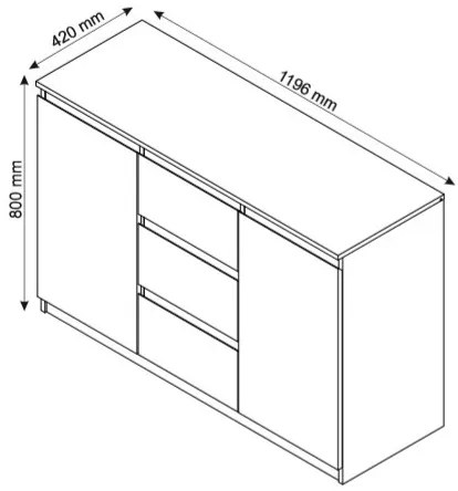 Komoda se 3 zásuvkami Carlos, dub artisan, 120 cm
