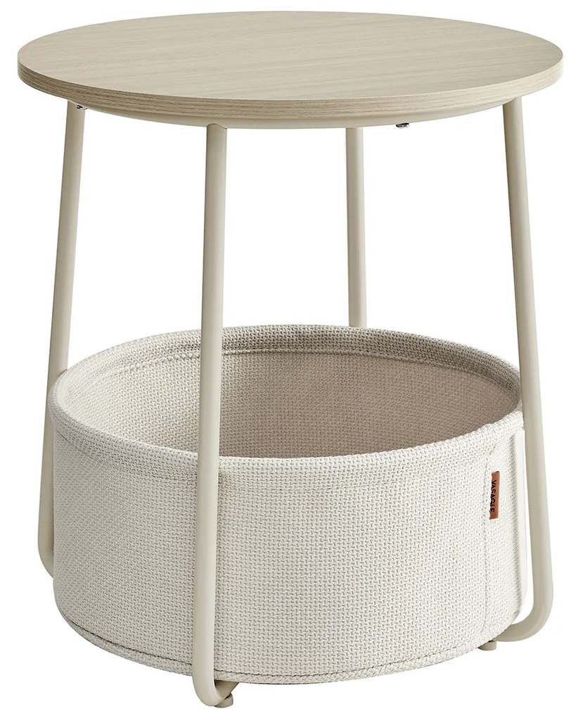 Krémový příruční stolek s odkládacím košem SALMA Ø 45 cm
