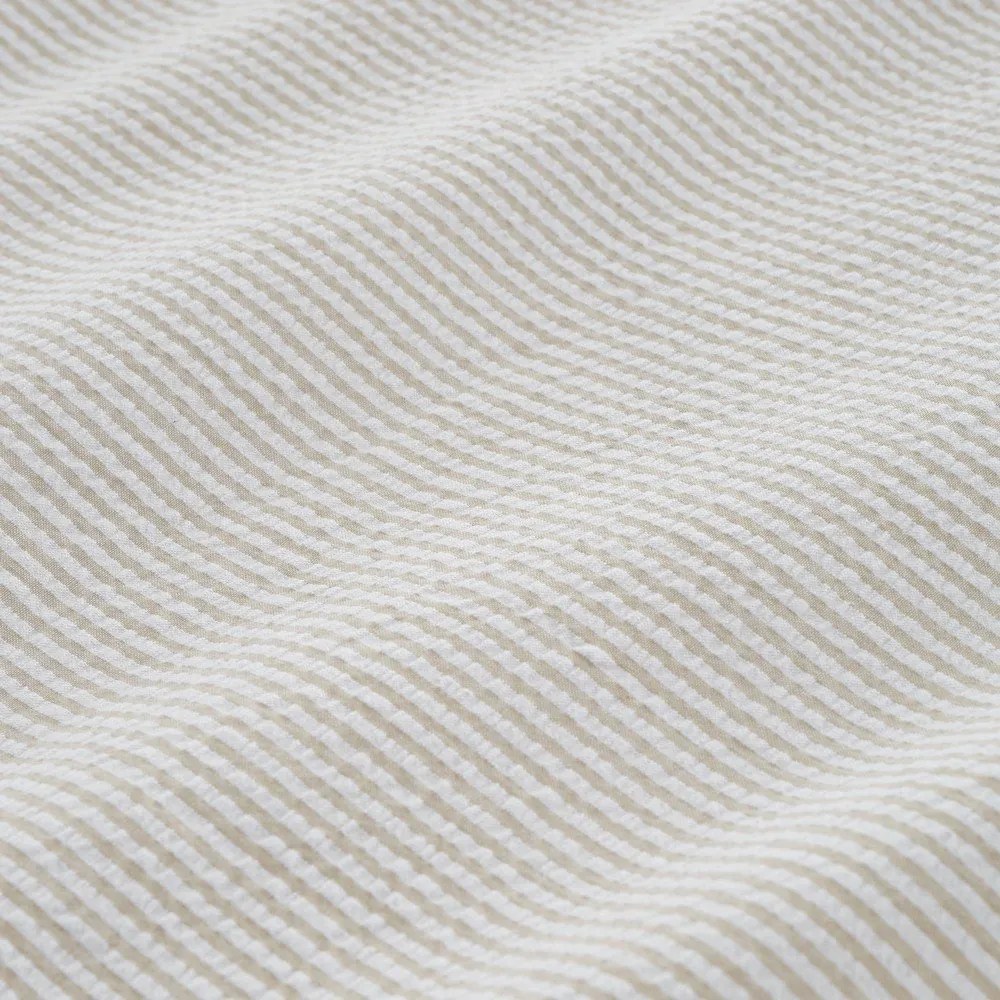 Krémové 3dílné povlečení na dvoulůžko z bavlněného perkálu 200x200 cm Seersucker Woven Stripe – Bianca