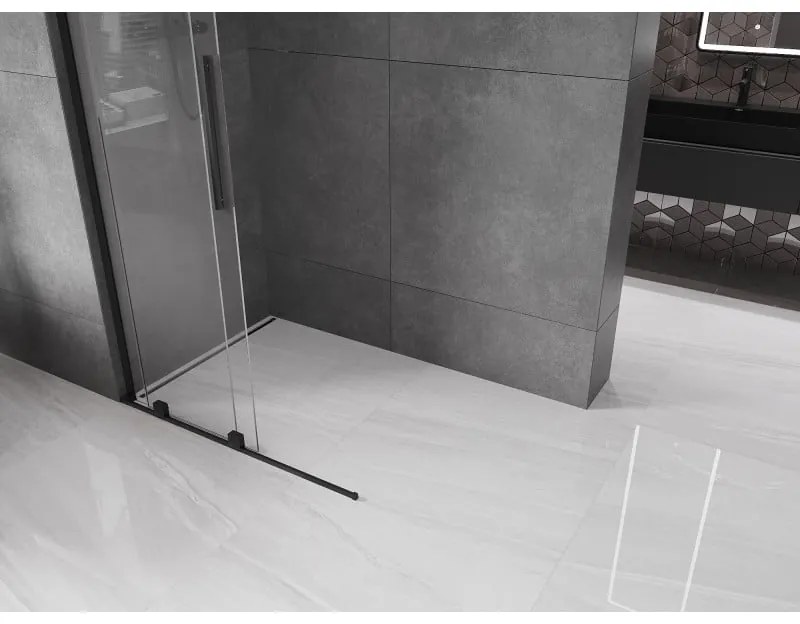 Mexen Velar L, posuvná sprchová zástěna Walk-in 120 x 200 cm, 8mm čiré sklo, černá matná, 871-120-003-03-70