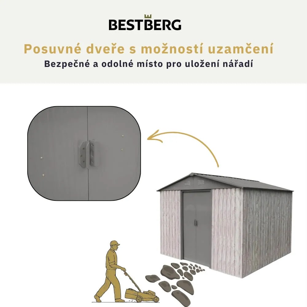 Zahradní domek BestBerg ZDB-7SD / 7,2 m² / 301 x 238 x 214 cm / dekor bílé dřevo/šedá