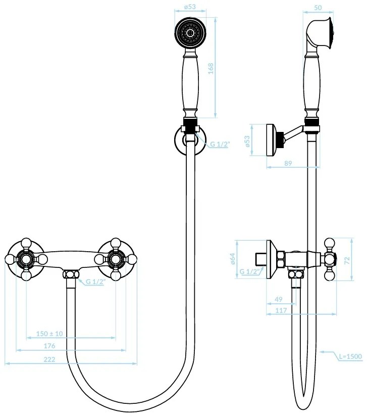 Kuchinox Stilo, nástěnná sprchová baterie s ruční sprchovou soupravou, chromová, LAV-BKI_041D