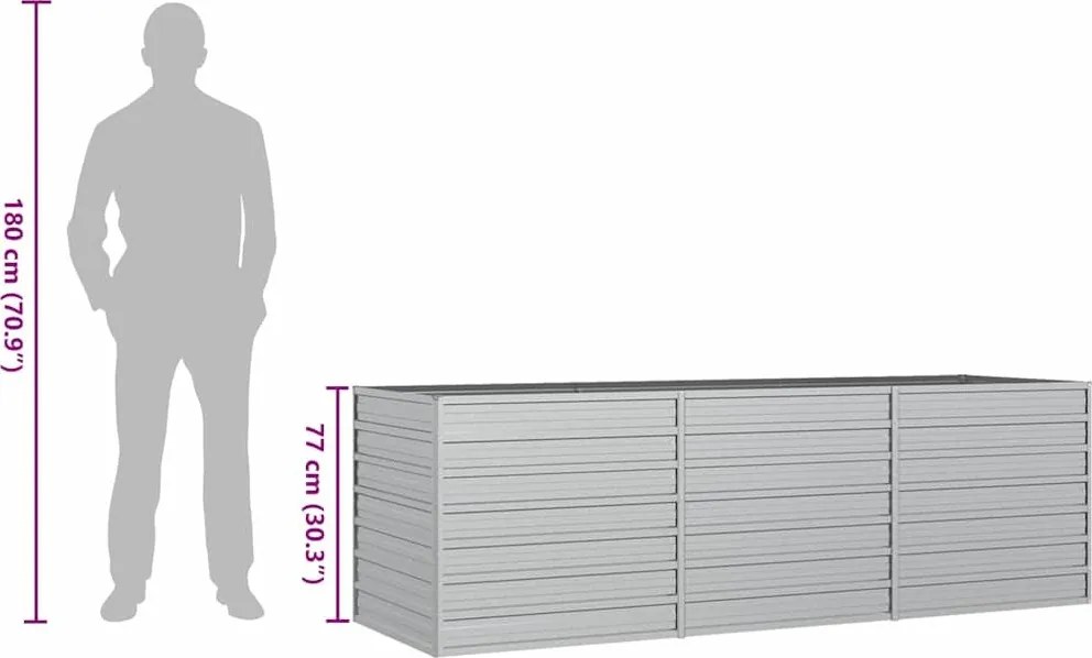 vidaXL Zahradní vyvýšený záhon 240x80x77 cm pozinkovaná ocel [316886] Barva: Stříbrná
