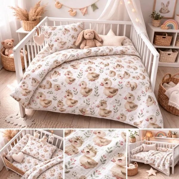 Mušelínové povlečení Kačenky TiaHome - 1x Polštář 90x70cm, 1x Přikrývka 140x200cm