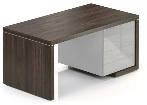Stůl Lineart 160 x 85 cm + pravý kontejner jilm tmavý / bílá