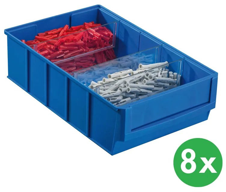 Plastový regálový box ShelfBox typ D - 183 x 300 x 81 mm, 8 ks, modrý