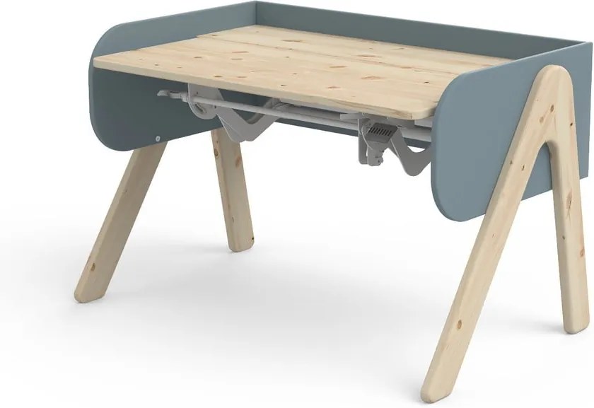 Modro-hnědý psací stůl z borovicového dřeva s nastavitelnou výškou Flexa Woody