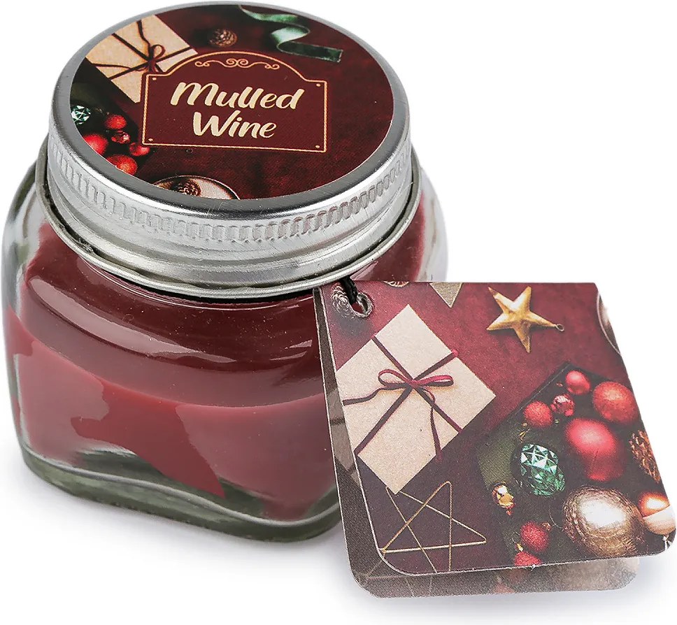 LADO Malá vánoční vonná svíčka ve skle s jmenovkou 28 g Varianta: 28 (Mulled wine) vínová, Balení: 3 ks