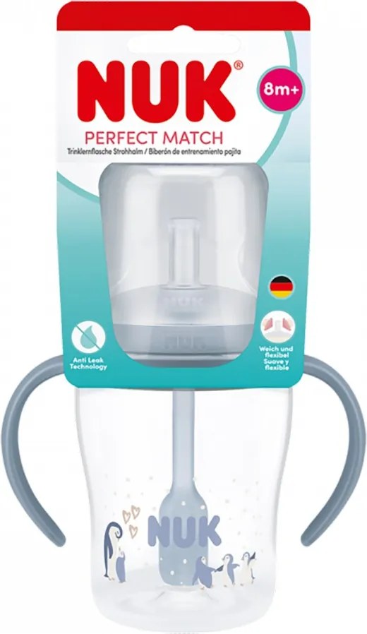 Kojenecká láhev NUK Perfect Match na učení s brčkem PENGUIN 150 ml