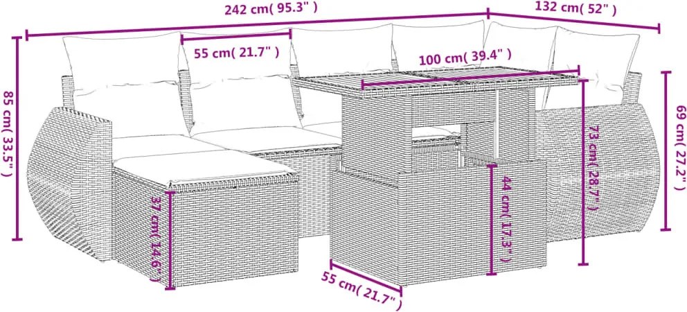 7dílná zahradní sedací souprava s poduškami černá polyratan 3275813