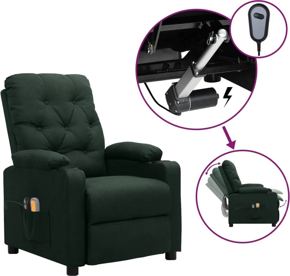 Elektrické masážní křeslo tmavě zelené textil 3098857