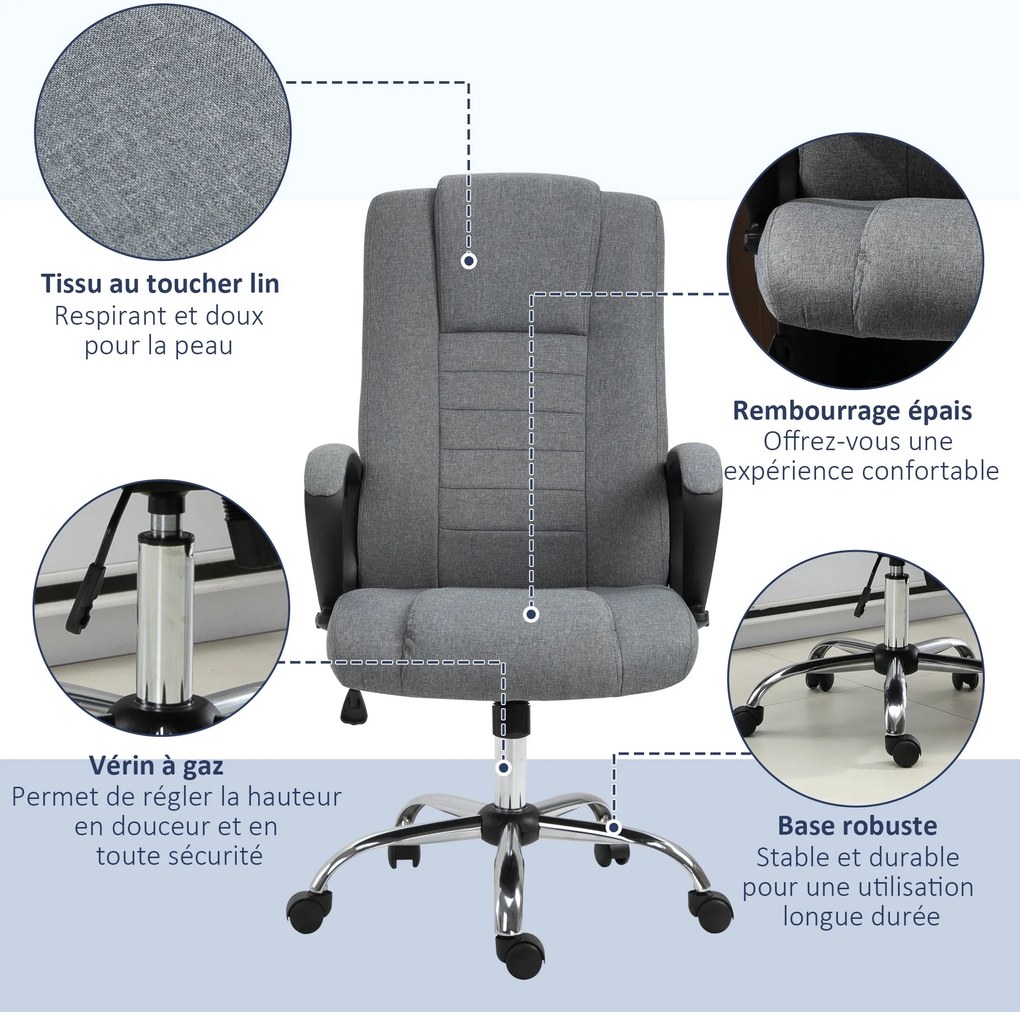 Vinsetto HOMCOM Manažerská ergonomická kancelářská židle s látkovým potahem, výškově nastavitelná, tmavě šedá