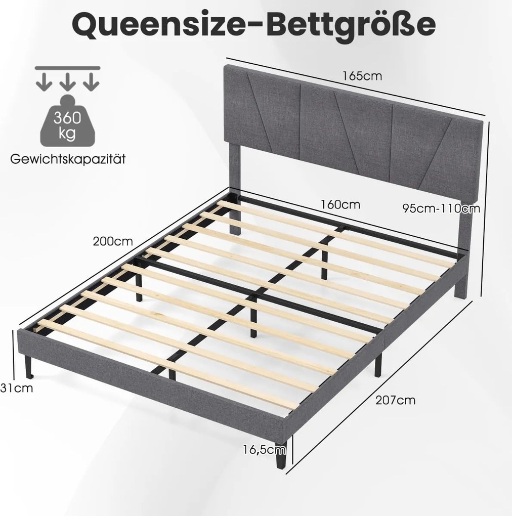 Costway Rám manželské postele s výškově nastavitelným geometrickým rámem čela