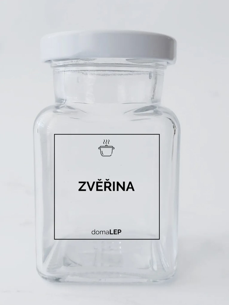 Samolepka na kořenky ZVĚŘINA průhledná 5 × 5 cm tučné písmo