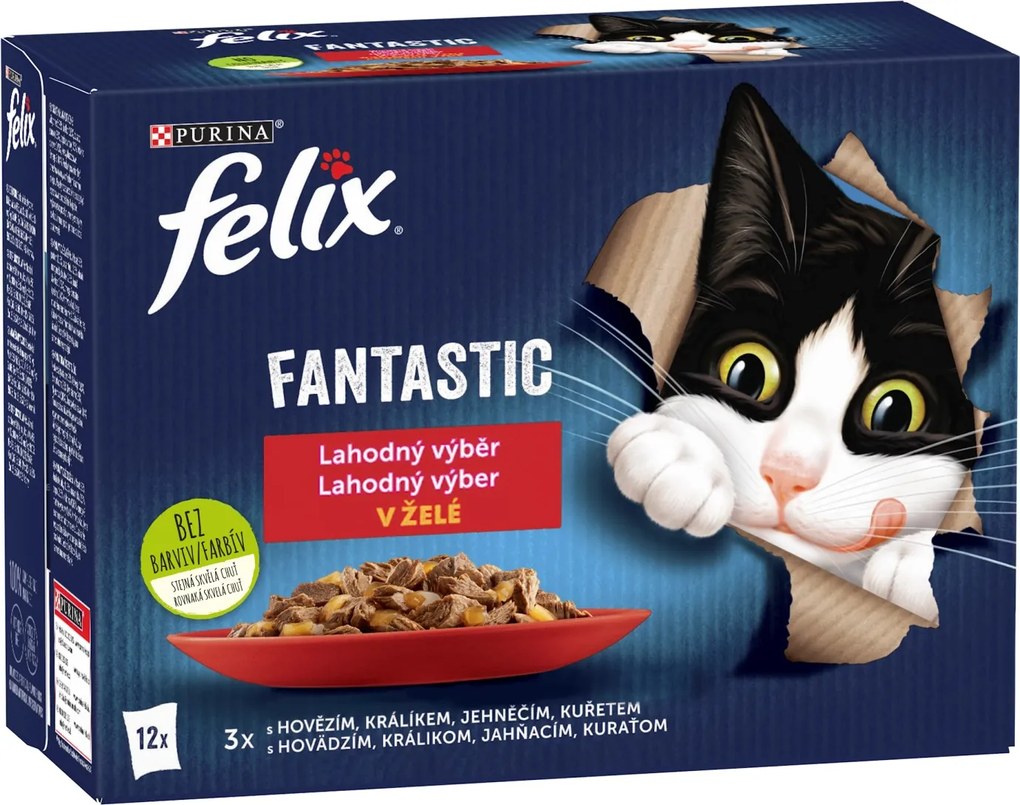 Purina Kapsičky pro kočky Felix Fantastic hovězí, králík, jehněčí, kuřecí 12 x 8