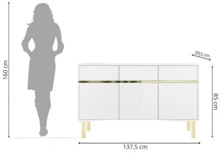 Komoda SKANDICA MAGICA 137,5 cm, bílá a zlaté kovové nohy SKANDICA 7717