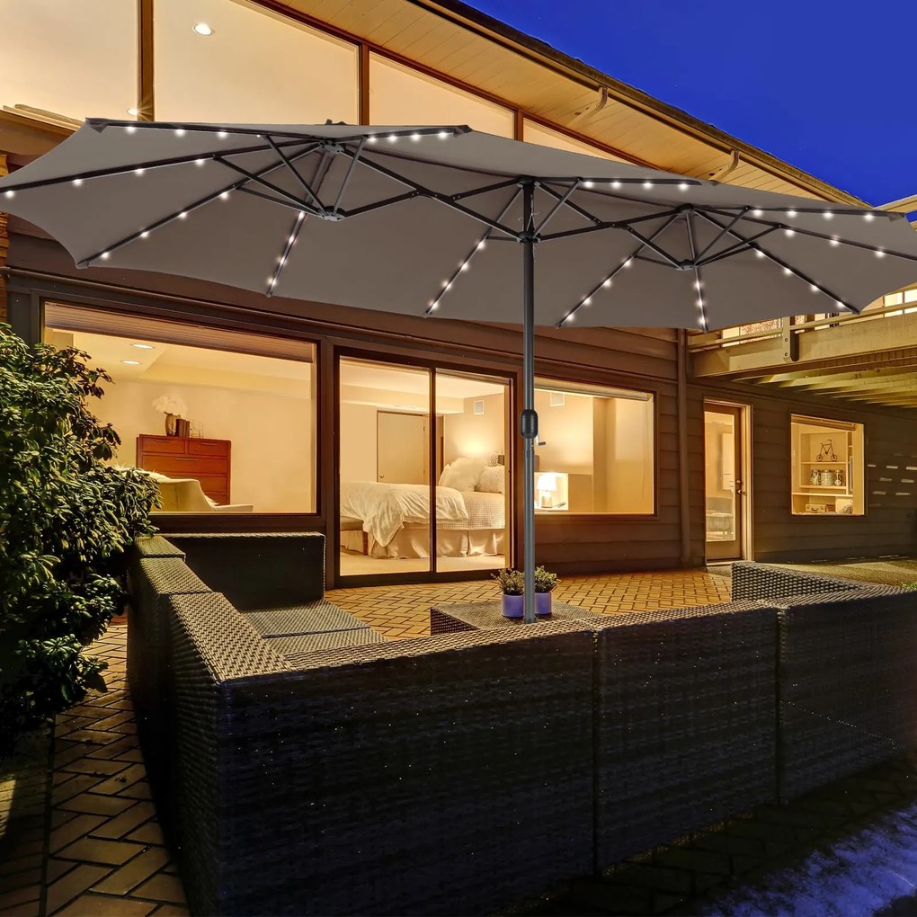 Costway 470 cm Velký dvojitý deštník na terasu s 48 solárními LED světly