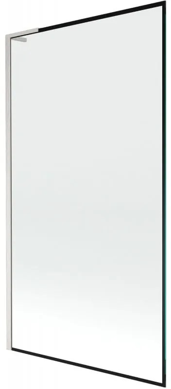 Mexen Next L, 1-křídlová vanová zástěna 100 x 150 cm, 6mm čiré sklo-černý vzor, ​​6mm čiré sklo, profil broušená ocel, 895-100-000-03-70-97
