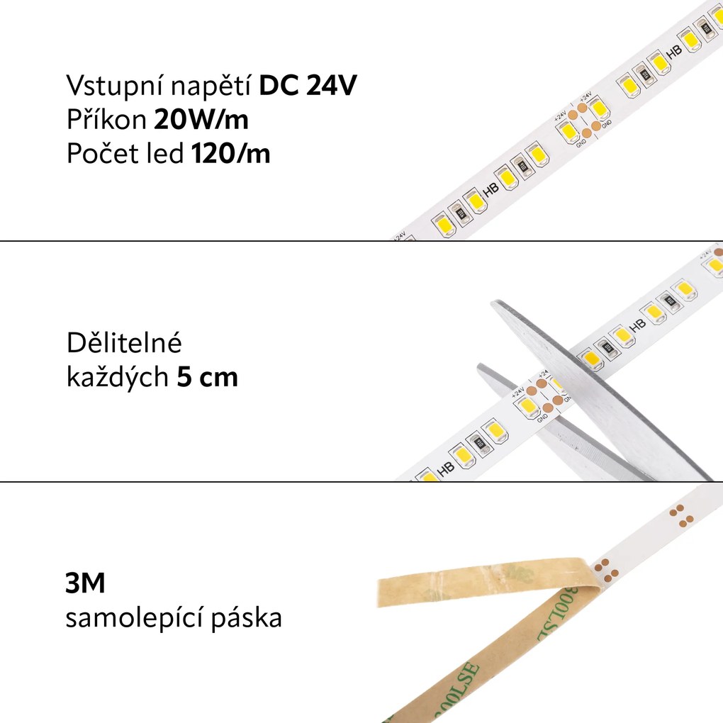 T-LED LED pásek 24V-600-20W vnitřní záruka 3 roky Denní bílá