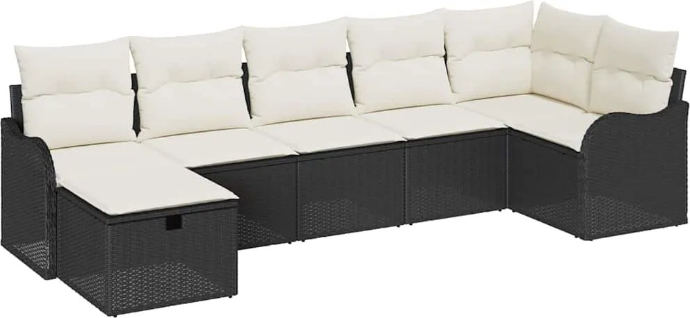 Set pohovek 7 ks Černá a krémová polyratan 3358996