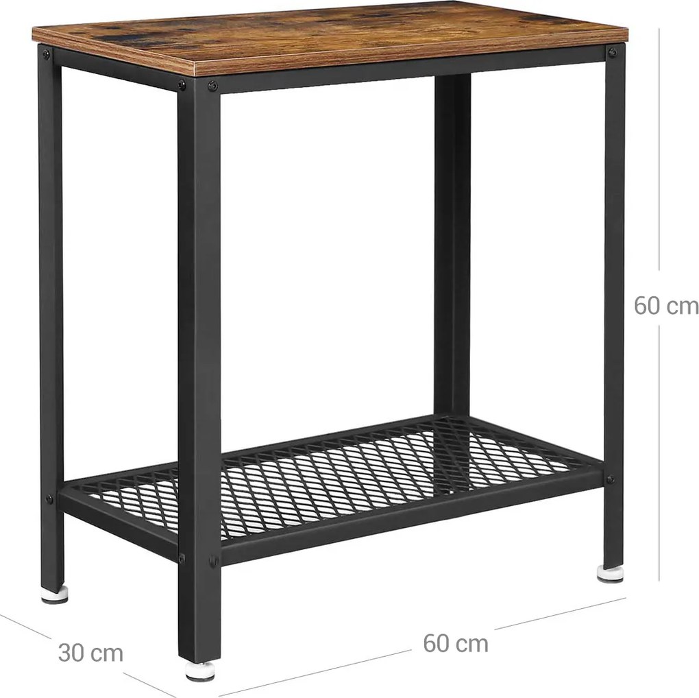 Odkládací stolek s policí TAYLOR 60x30 cm, rustikálně hnědý