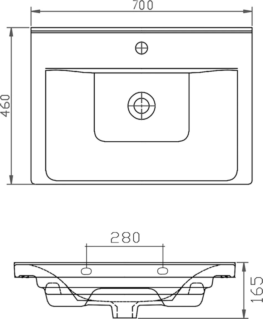 Aqualine SAVA 70 umyvadlo 70 x 46 cm nábytkové s otvorem pro baterii 2070