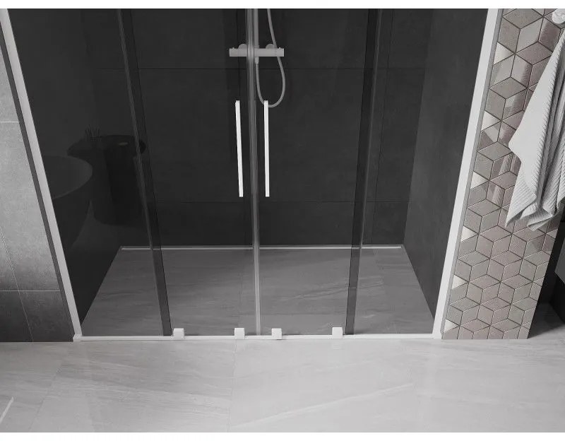 Mexen Velar L Duo, posuvné sprchové dveře do otvoru 180 cm, 8mm šedé sklo, bílá matná, 871-180-003-42-20
