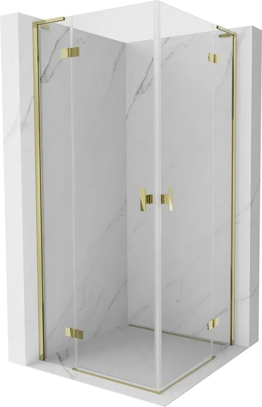 Mexen Mist-H L Duo, 2-křídlý ​​sprchový kout 70 x 70 cm, čiré sklo, zlatý lesklý profil, 8A5L-070L-070P-50-00