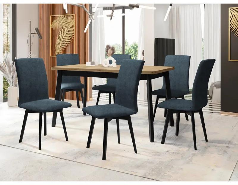Jídelní jídelní stůl se 6 židlemi AL24, Barva dřeva: dub artisan - L, Potah: Soro 28, Barvy nožiček: černá