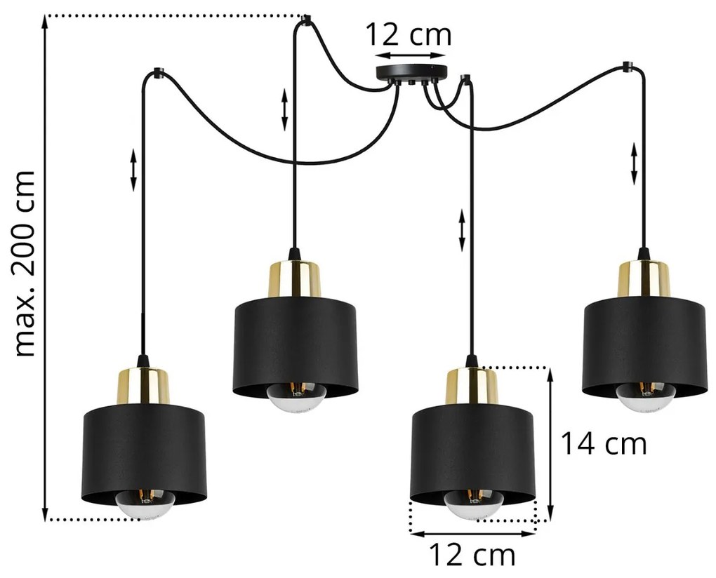 Závěsné svítidlo PANTA SPIDER, 4x černé kovové stínítko, G