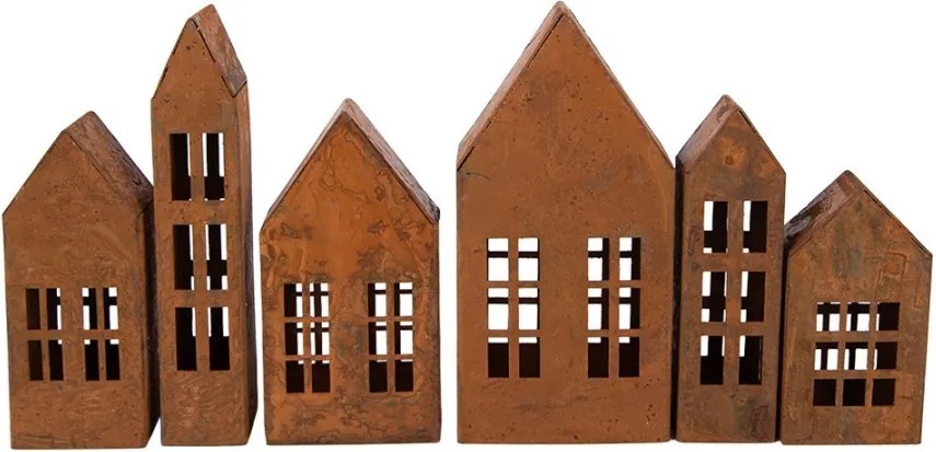 Set 6ks rezavá dekorace ve tvaru domku Rustic Charm - 27*3*14 cm