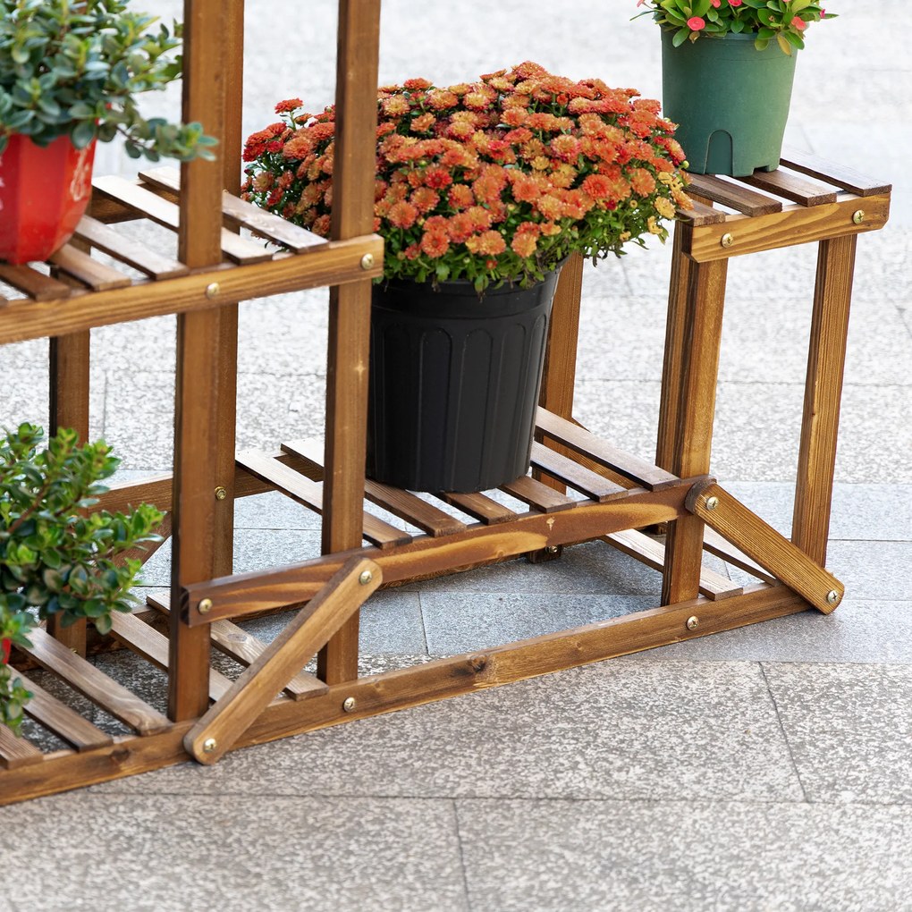 Outsunny police na rostliny z masivního dřeva, stojan na květiny, 6 úrovní, ohořelý, 98x28x96,5 cm, pro zahradu a balkon| Aosom