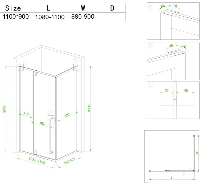 BPS-koupelny Obdélníkový sprchový kout HYD-OK16BS 110x90 černá/transparent - bez vaničky
