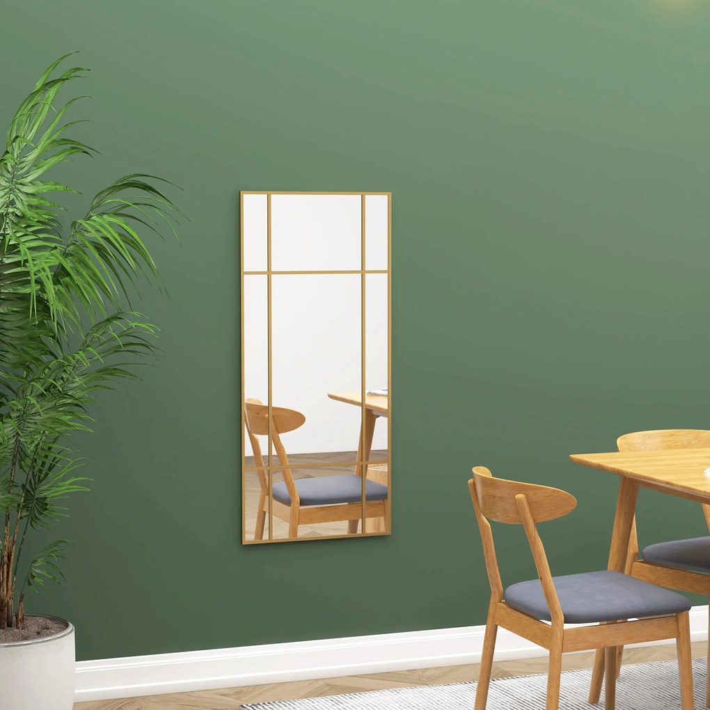 Zrcadlo HOMCOM 110 x 50 cm Dekorativní zrcadlo s kovovým rámem, obdélníkové zrcadlo do ložnice, koupelny