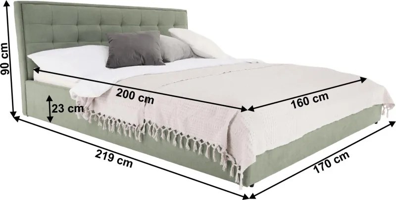 Postel ELSIE 160x200, čalouněná, mentolová látka Kondela 0000276279