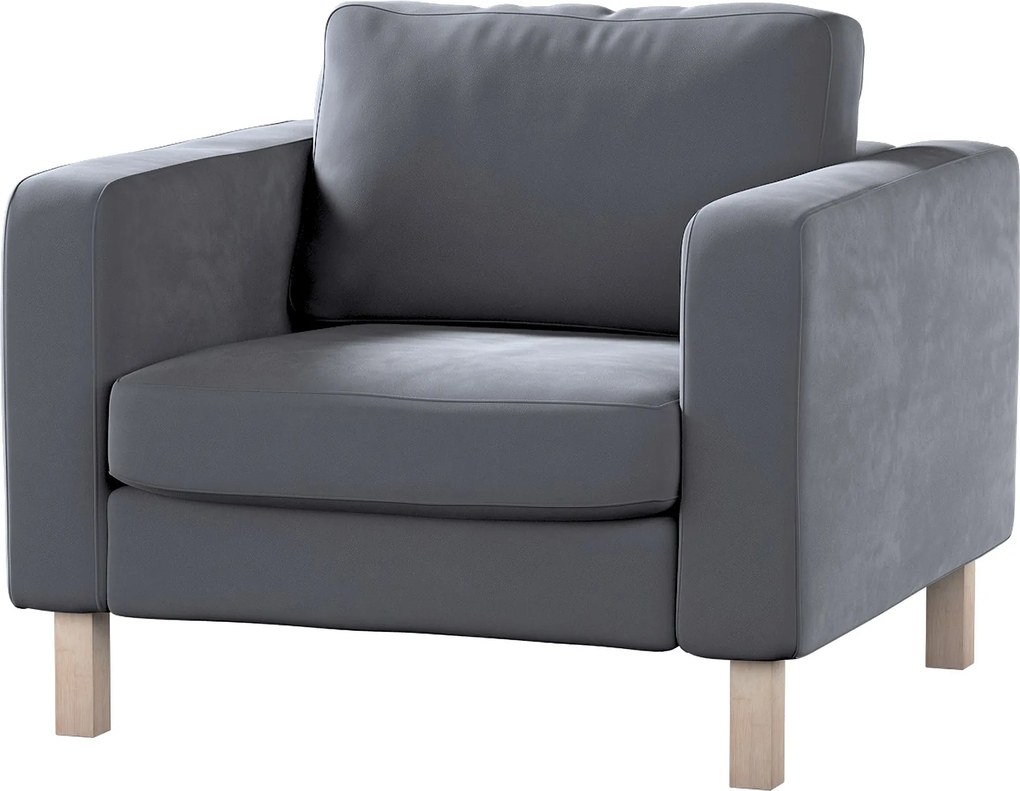 Potah na křeslo IKEA Karlstad, krátký barva šedá látka lesklé, sametová
