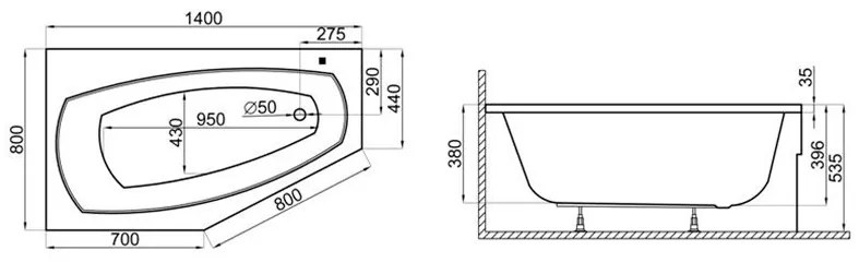 NIKIDO - P Akrylátová vana MARIKA pravá 140x80
