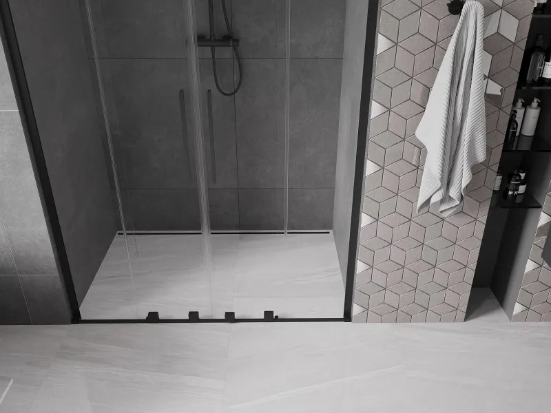 Mexen Velar L Duo, posuvné sprchové dveře do otvoru 140 cm, 8mm čiré sklo, černá matná, 871-140-003-02-70